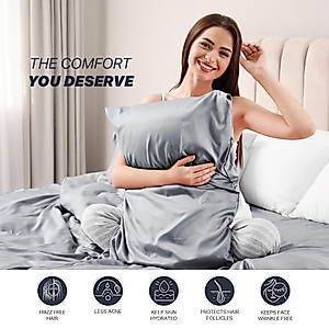 AL AHMEDANI LINEN 6 Piece Satin Sheets Queen and King Size with 4 Pillow Cases, 1 Satin Fitted Sheet, 1 Satin Duvet Cover - Gray