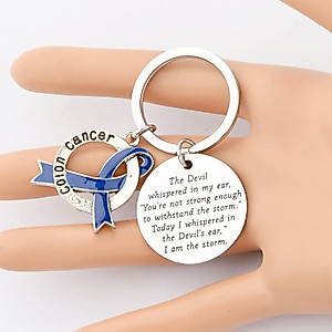 FUSTMW Colon Cancer Awareness Gifts Colon Cancer Gifts Keychain Colon Cancer Ribbon Survivors Support Gifts Fight Cancer Gifts I am The Storm (silver)