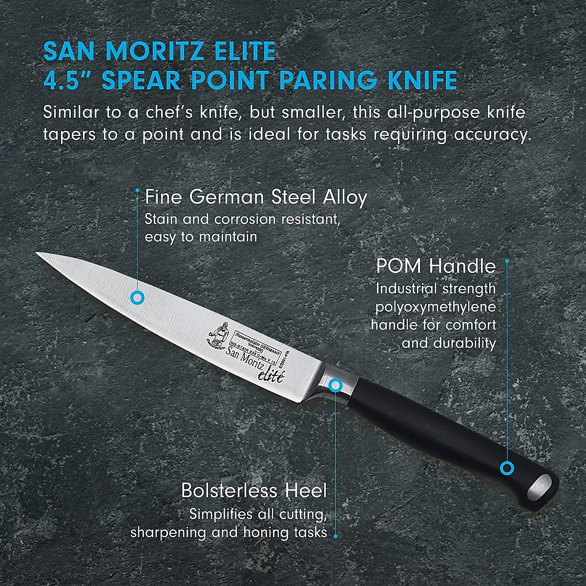 Messermeister San Moritz Elite Spear Point Paring Knife, Black, 4.5-Inch