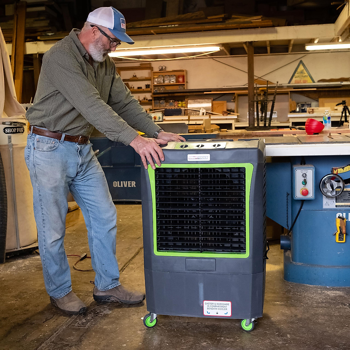 OEMTOOLS 23968 3-Speed Evaporative Cooler, Green and Gray, Cools Up to 950 Square Feet, 3100 CFM, Portable Cooler Fan