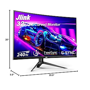 Jlink 32-Inch Curved Gaming Monitor up to 240Hz,1080P Computer Monitor 1500R/1ms(MPRT)/Low Blue Light,Frameless PC Monitor with HDMI DisplayPort, Freesync & G-sync Compatible, Tiltable/VESA Mountable