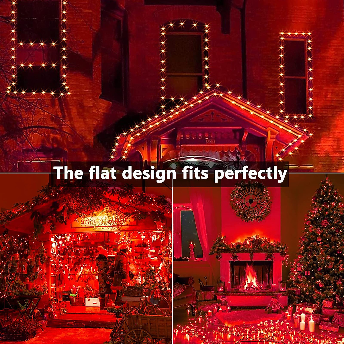 Joomer Red Christmas Lights, 66ft 200 LED String Lights 8 Modes Plugin Timer Indoor Outdoor Fairy Twinkle Lights for Home,Garden,Trees, Christmas Decorations