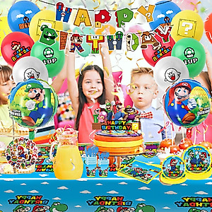 189 PCS Birthday Party Supplies, Party Decorations Includes Balloons, Film Balloons, Plates, Cups, Banners, Knives, Forks, Spoons, Napkins, Stickers, Cake Topper, Cupcake Toppers, Tablecloth