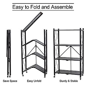 Muichi Folding Shelf 5-Tier, Foldable Shelves with Wheels, Heavy Duty Shelving Unit, Sturdy Metal Shelf Storage Organizer Rack for Kitchen, Garage, Home, Office, Garden (White)