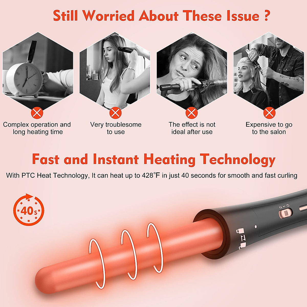 Curling Iron Set, USHOW 6 in 1 Curling Wand Set Hair Iron Kit Instant Heat Up Hair Curler with 6 Interchangeable Tourmaline Ceramic Barrels (0.35'' to 1.25'') Temperature Adjustments, with Gloves