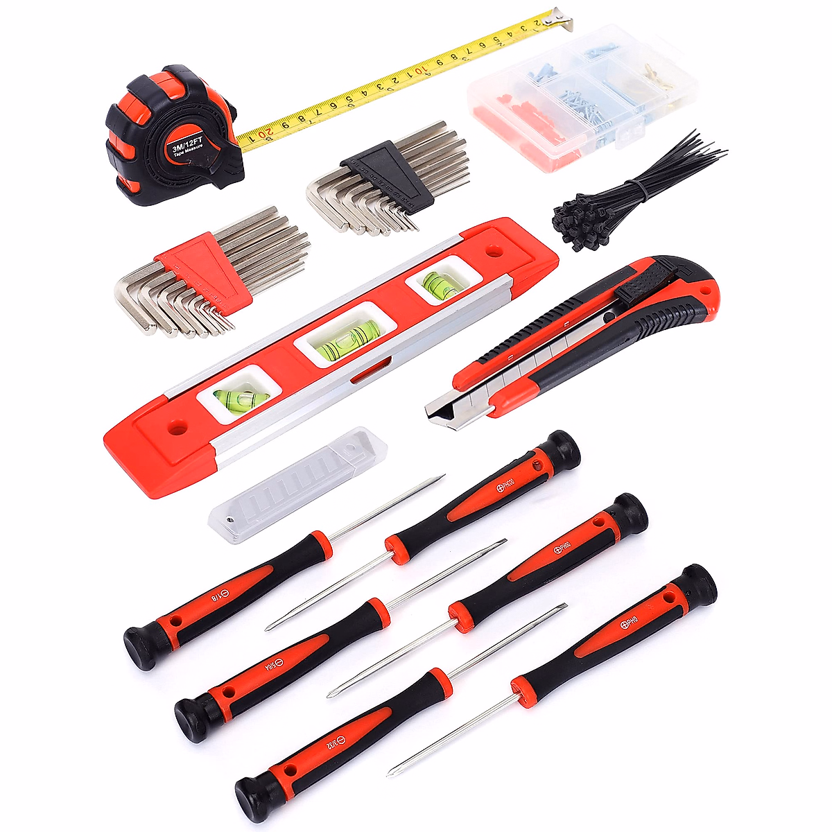 FASTPRO 236-Piece Home Repairing Tool Set, Mechanics Hand Tool Kit with 12-Inch Wide Mouth Open Storage Bag, Household Tool Set for DIY, Home Maintenance, Red