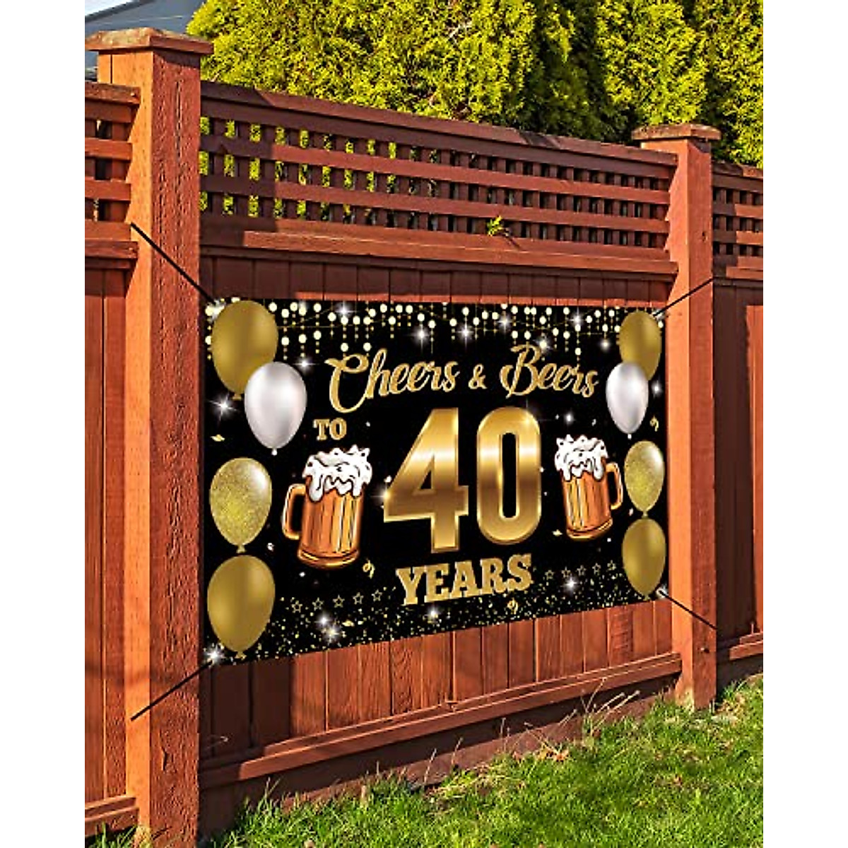 HTDZZI Cheers to 40 Years Backdrop Banner, Happy 40th Birthday Decoration for Men Women, 40th Wedding Anniversary, Black Gold 40 Year Old Birthday Party Sign Poster, Class Reunion Decor, 6.1ft x 3.6ft
