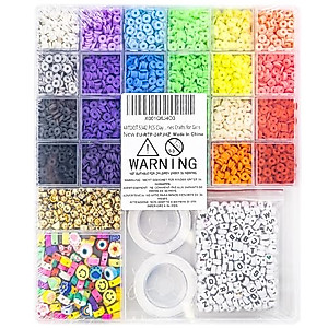 ARTDOT 5342 PCS Clay Beads for Friendship Bracelets Making Kit, 24 Rainbow Colors Jewelry Making Supplies Heishi Beads with Elastic String and Organizer Gifts for Teen Girls Ages 6 7 8 9 10 11 12