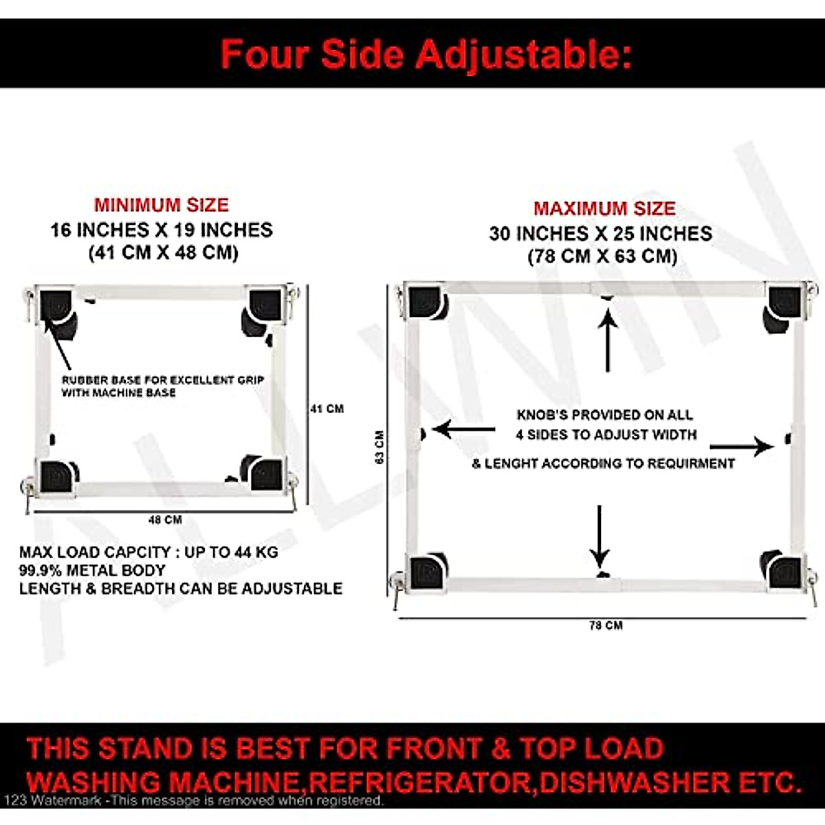 SK Traders TAFTA Heavy Duty Front/Top Load Washing Machine/Refrigerator Trolley Stand 99.9% Made of Metal (Weight Lift Upto 44Kg) Black