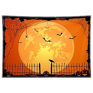 Swepuck 8x6ft Orange Halloween Photo Backdrop for Parties Large Pumpkin Patch Moon Picture Photography Background Kids Witch Haunted House Decorations Banner