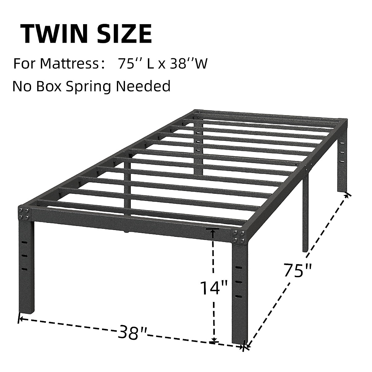EZBeds Twin Bed Frame, 14 Inch Bed Frame Twin, Heavy Duty Twin Platform Bed Frame, No Box Spring Needed, Easy Assembly, Noise Free, Steel Slat Support, Black