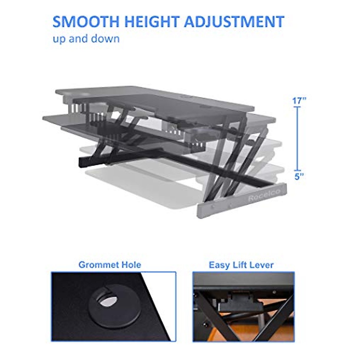 Rocelco 40" Large Height Adjustable Standing Desk Converter with Dual Monitor Mount BUNDLE - Quick Sit Stand Up Computer Workstation Riser - Retractable Keyboard Tray - Black (R DADRB-40-DM2)