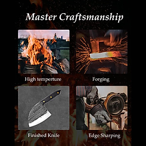 HDMD Serbian Chefs Knife Hand Forged Meat Cleaver Knife For Meat Cutting, Full Tang Serbian Knife High Carbon Steel Butcher Knife Kitchen Cleaver Knife
