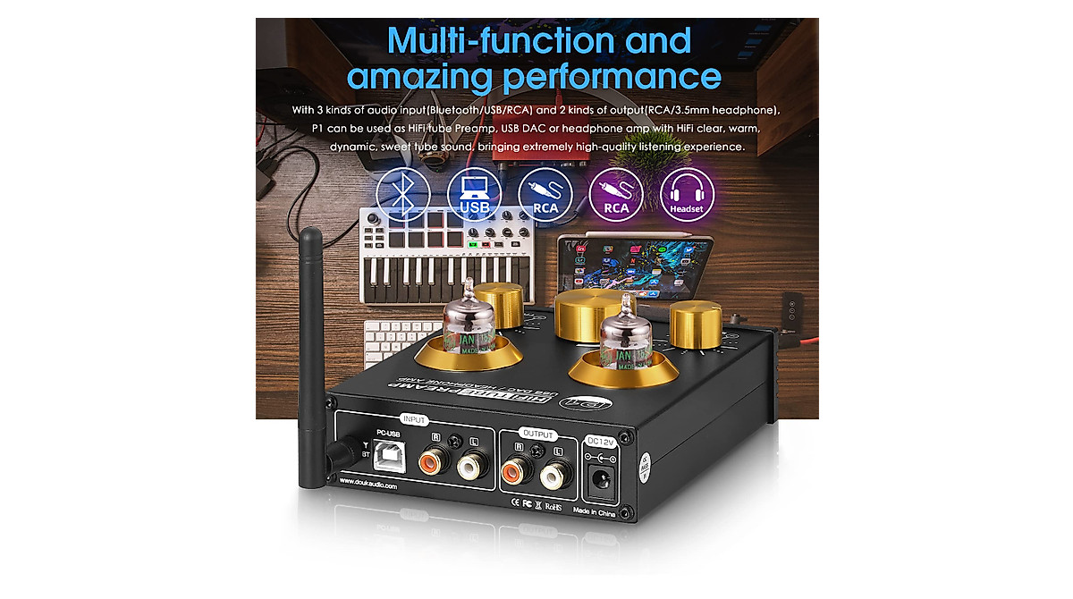 Douk Audio P1 Tube Preamp - Hi-Fi Headphone Amp & USB DAC
