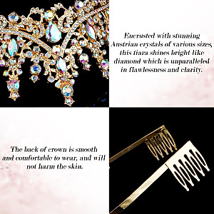 TOBATOBA Rhinestone Gold Crown for Women Gold Tiara Birthday Queen Crown Wedding Tiara for Women Crystal Tiaras and Crowns Royal Princess Quinceanera Headpiece for Prom Pageant Bride Halloween Cosplay