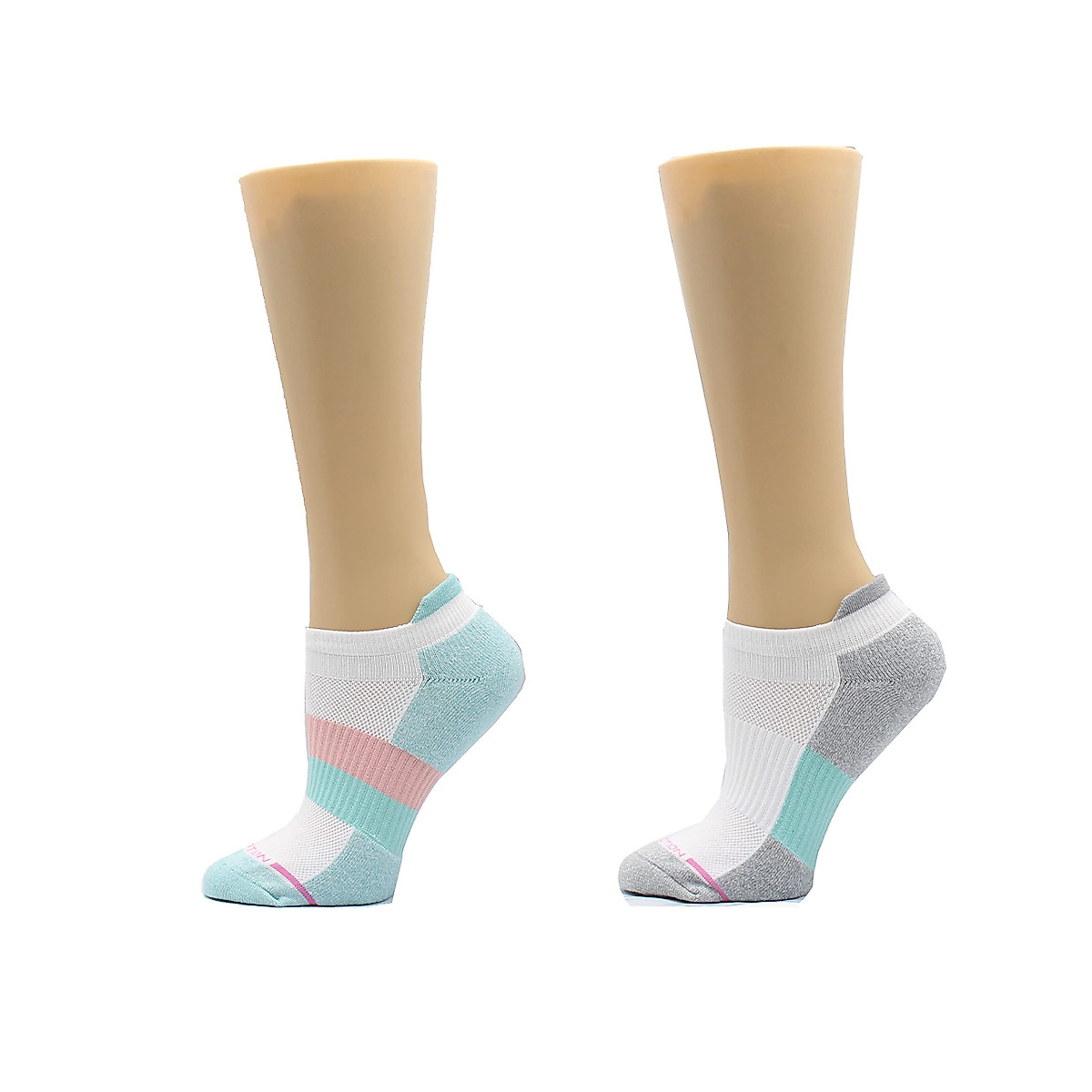 Dr. Motion 4 Pairs Womens Low Cut Cushioned Breathable Compression Ankle Socks with Arch Support (White Teal)