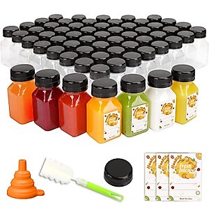 TOMNK 105pcs 4oz Shot Bottles with Caps, Reusable Mini Juice Bottles with Lids, Labels, Funnel and Brush Beverage Containers for Juicing, Milk and Beverages