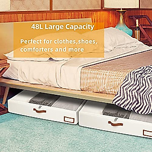 Yawinhe Under Bed Storage Containers, 2 Pack Under Bed Clothes Organizer with Sturdy Zipper, Clear Window and Reinforced Handles, for Blanket, Comforter, Bedding, 31.5x15.7x6in, Beige SNH001BEL-2