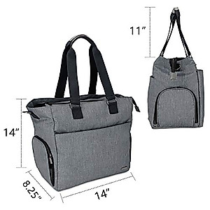Luxja Breast Pump Tote with Pockets for Laptop and Cooler Bag, Breast Pump Bag for Working Mothers (Fits Most Major Breast Pump), Dark Gray