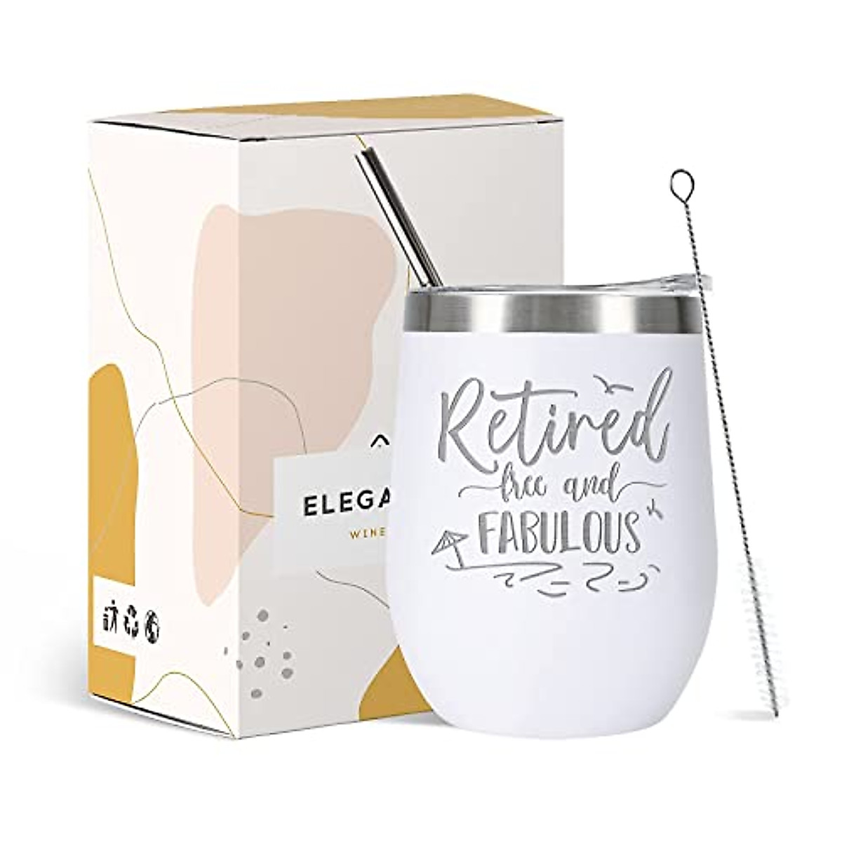 ELEGANTPARK Retirement Gifts for Women 2024 Wine Tumbler Retired Free and Fabulous Funny Birthday Gifts for Retired Friends Retired Teacher Coworkers Boss Retirement Tumbler White