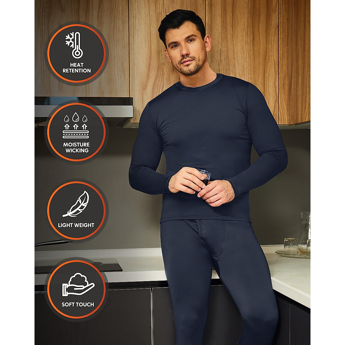 Thermal Underwear for Men, 2 Pack Long Johns Winter Long Underwear Sport Skiing Fleece Lined Base Layer Top and Bottom Set M