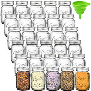Coloch 30 Pack 4 Oz Glass Mason Spice Jar with Metal Cap, Empty Spice Bottle Round Seasoning Container with Collapsible Funnel for Herbs & Spices, Jelly, Seasoning Powder, DIY & Crafts Storing