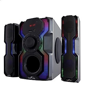beFree Sound 2.1 Channel Bluetooth Multimedia Wired Speaker Shelf Stereo System with Reactive LED Lights, FM Radio, USB, and SD Inputs