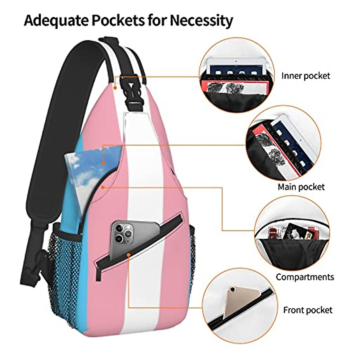 Transgender Flag Sling Backpack Crossbody Chest Bag Daypack for Hiking Travel