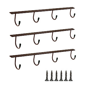 YQBOOM Mug Hanger Under Cabinet 3 Pcs Iron Mug Rack Wall Mounted Coffee Cup Hanging Rack Mug Storage Organizer for Kitchen Dining Bar Bronze