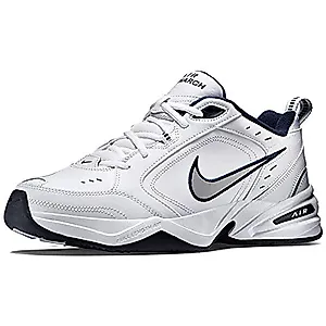 Nike Men's Air Monarch IV Walking Shoes, White/Metallic Silver/Navy, Size 12