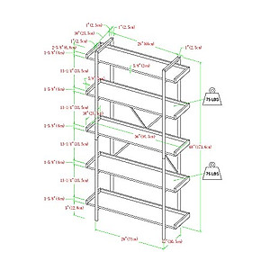 Walker Edison 5 Shelf Industrial Wood Metal Bookcase Tall Bookshelf Storage Home Office, 68 Inch, Driftwood