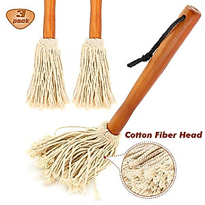 12" BBQ Sauce Basting Mops & Brushes for Roasting or Grilling, Apply Barbeque, Marinade or Glazing, Cotton Fiber Head and Hardwood Handle, Dish Mop Style, Perfect for Cooking or Cleaning - Pack of 3