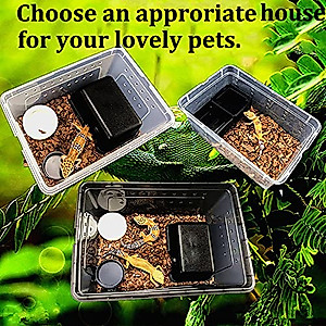 PINVNBY 2 PCS Reptile Feeding Box Portable Snake Breeding Box Lizard Cage Hatching Container 12.59"x8.66"x5.9" Transparent Plastic Pet Houses for Spider Scorpion Gecko Insect Tortoise Treefrog(Black)