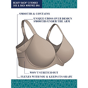 Vanity Fair Women's Full Figure Wireless Bra, Extended Side & Back Smoothing, Lightly Lined Cups up to DDD, Quartz, 44B