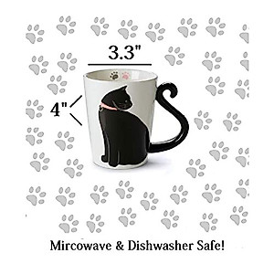 VOTUM White Ceramic Coffee or Tea Mugs: Animal Shaped Coffee Mugs with Hand Printed Designs and Printed Saying - 12 Fluid Ounce Large, Cute Handmade Cup (Cat 2)