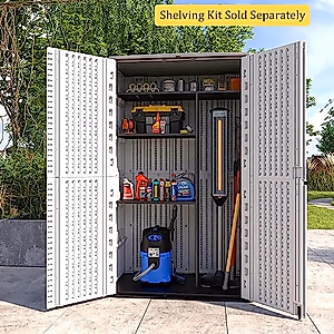 HOMSPARK Outdoor Storage Shed, 53 Cu.ft Outdoor Storage Cabinet with Lockable Doors, Double Layer Resin Vertical Storage shed for Garden, Patio, Backyard, 4×2.5×6.6 FT
