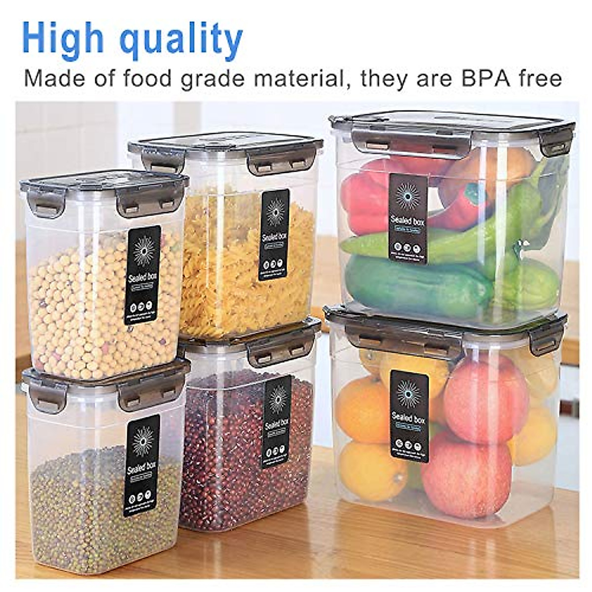 TINGFENG Cereal Containers Storage Set Airtight Food Storage Containers With Lids Flour And Sugar Containers(6 Pack)