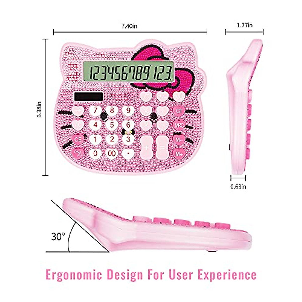 Women Calculators,BREIS Creative Cute Solar Energy Calculator, 12 Digit Large LCD Display, Handheld for Daily and Basic Office, Pink (Pink+Pink)