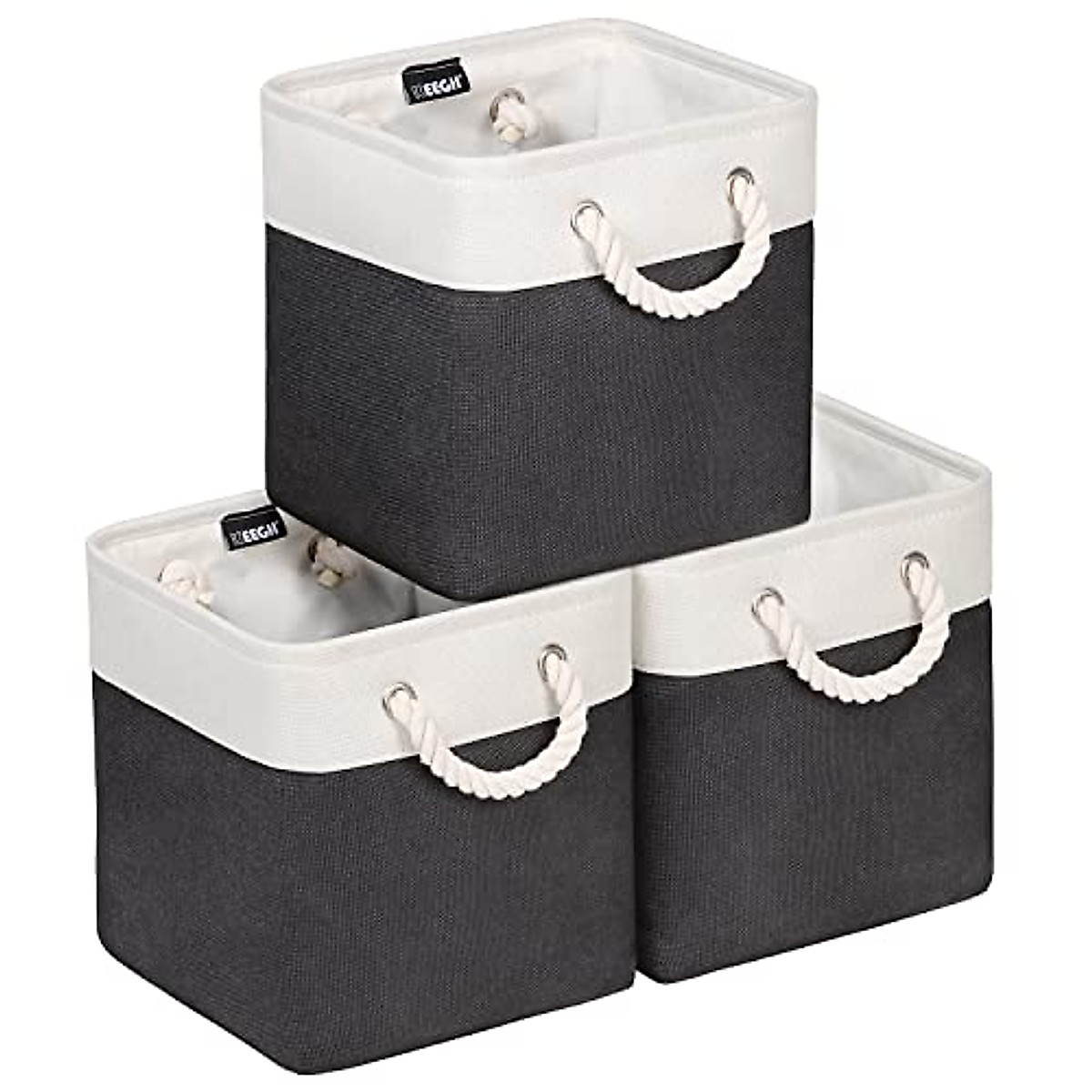 KEEGH Fabric Cube Storage Bins 10.5x10.5 Foldable Storage Bins Small Cube Organizer Baskets for Closet Shelf Nursery Bedroom Office Organizing,Sturdy Storage Box with Handles, Black