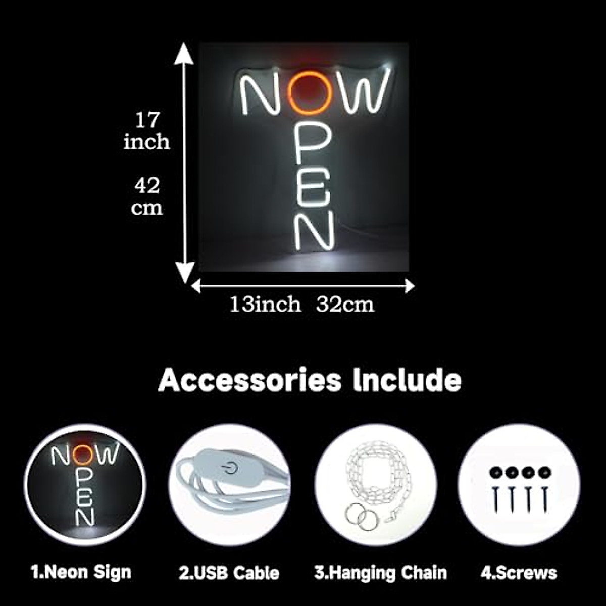 Now Open Neon Sign for Wall Decor,Includes Business Hours and Open Closed Signs,Business Ultra Bright LED Shop Store Florists Bar Salon Cafes Restaurant Pubs Party Stores Hotel (17x13 inch)