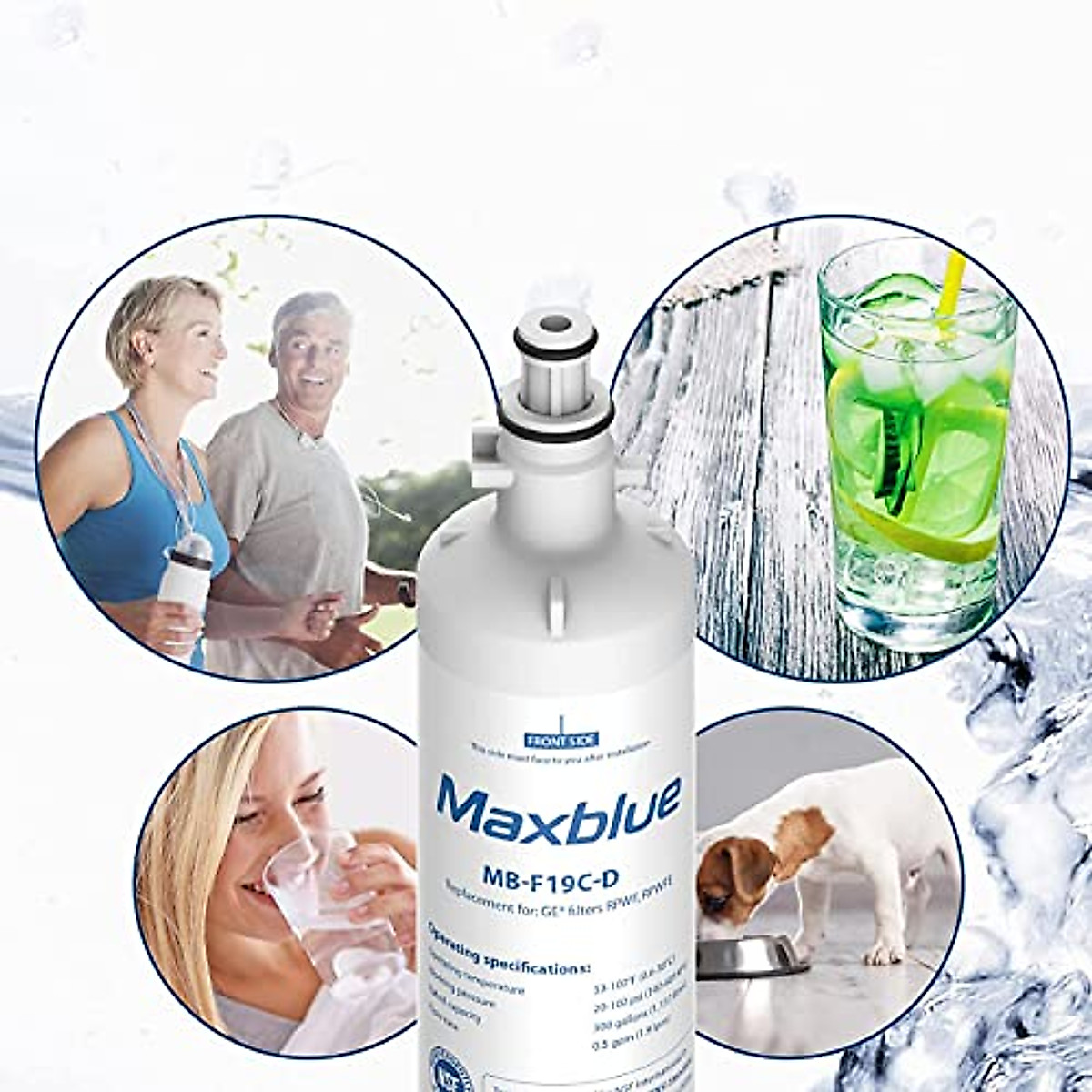Maxblue RPWFE (with CHIP) NSF 401 Certified Refrigerator Water Filter, Replacement for GE® RPWFE, RPWF, WSG-4, WF277, GFE28GMKES, PFE28KBLTS, GFD28GSLSS, PWE23KSKSS, GYE22HMKES, DFE28JSKSS