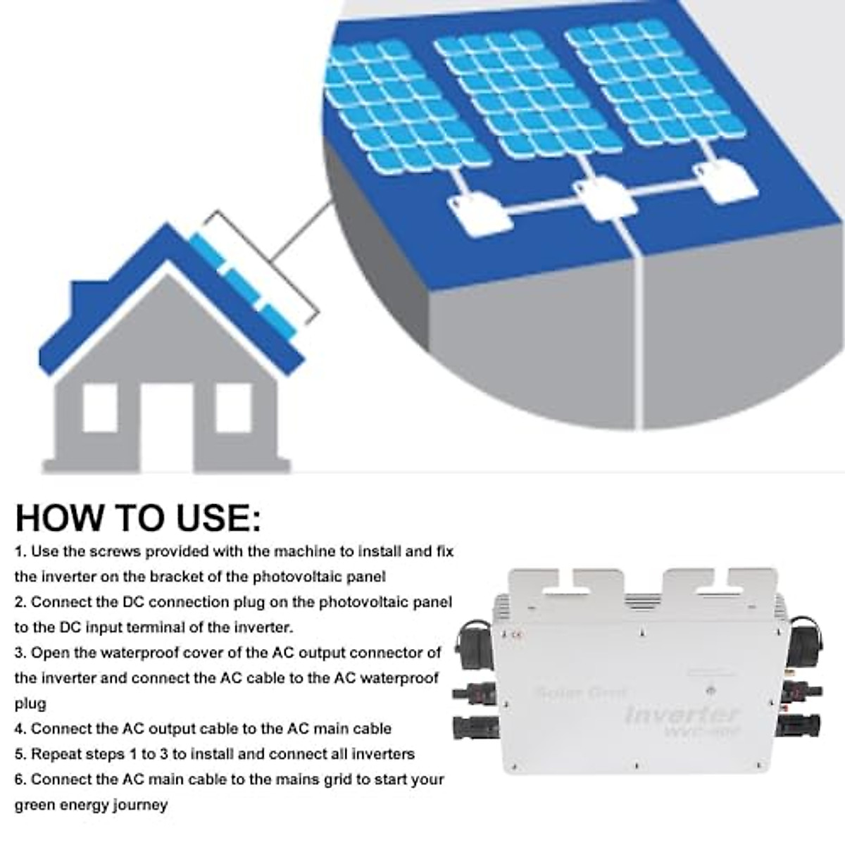 600W WIFI Control Power Inverters, Automatic Identification Solar Power Grid Tie Micro Inverter AC120 230V(Silver US Plug)