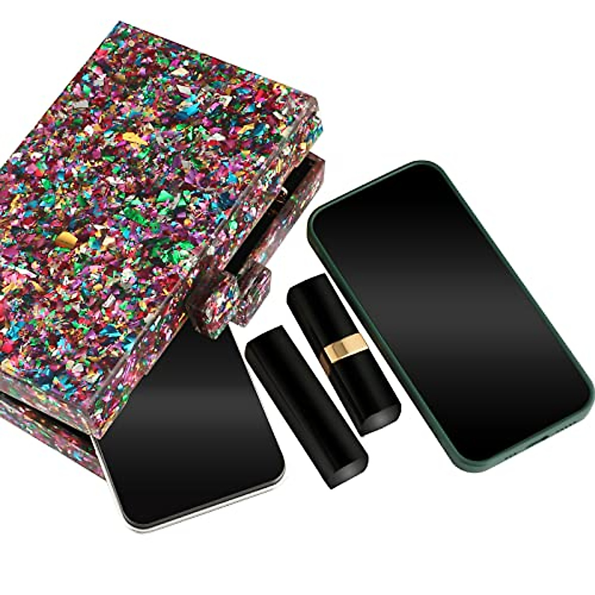 Acrylic Purses and Handbags for Women Multicolor Perspex Geometric Patterns Box Clutch Elegant Banquet Evening Crossbody Handbag (Multi-colored)