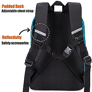 HawLander Little Kids Backpack for Boys Toddler School Bag Fits 3 to 6 years old, 15 inch, Blue Green