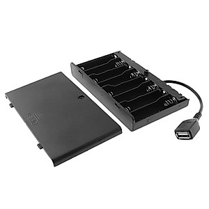 DGZZI USB Female Socket 8 AA Battery Case Box Holder with ON-Off Switch Black
