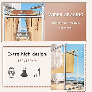 WPPTNSFY Clothing Hanger for Laundry, Clothes Drying Rack 160/200cm Indoor Outdoor, Heavy Duty Adjustable Clothes Airers, Clothes Drying Rack with 2 Rods, Windproof Hooks (1.6m)