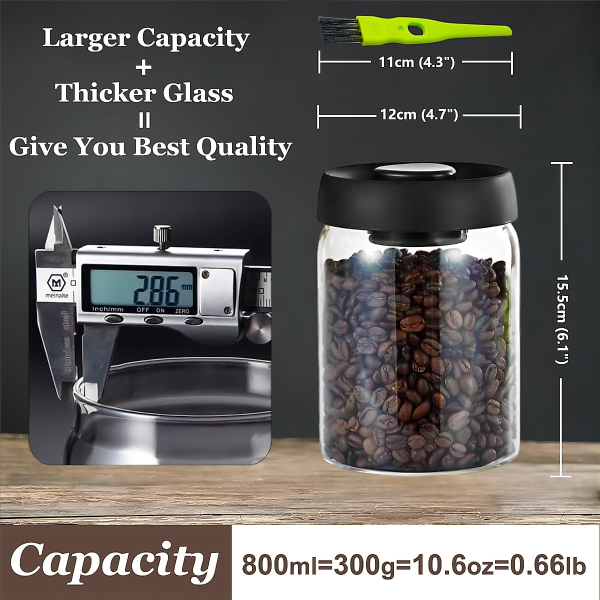 HelpyLife Vacuum Coffee Canister,27FLOZ×2pcs Airtight Glass Jars Set for Kitchen Pantry,Coffee Bean Storage Container,Perfect for Ground Coffee,Loose Tea,Sugar