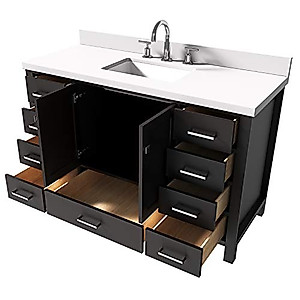 ARIEL Bathroom Vanity 55" Inch in Espresso with Pure White Quartz Countertop, Rectangular Sink, 2 Soft Closing Doors and 9 Full Extension Dovetail Drawers, No Mirror