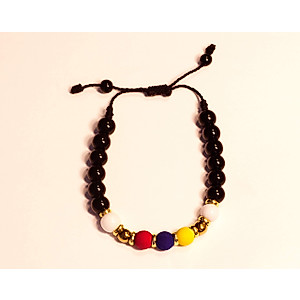 CharmsOfTheWorld Handmade Bracelet from Medellin - Colombia Flag Colors - Cat's eye gemstone and steel beads - Sliding Knot