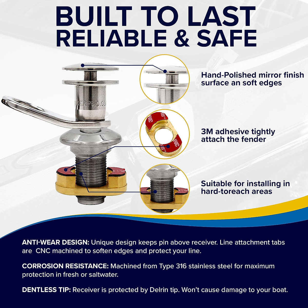 PHENDER PRO - 1/2'' Quick-Release Fender Set with Ergonomic Design | 316 Stainless Steel for Ultimate Corrosion Resistance (1 Receiver, 1 Pin)